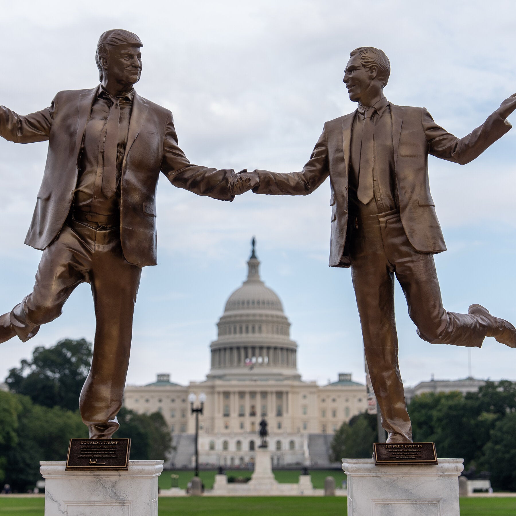 A Statue of Trump and Epstein Holding Hands Is Removed From the Nation ...